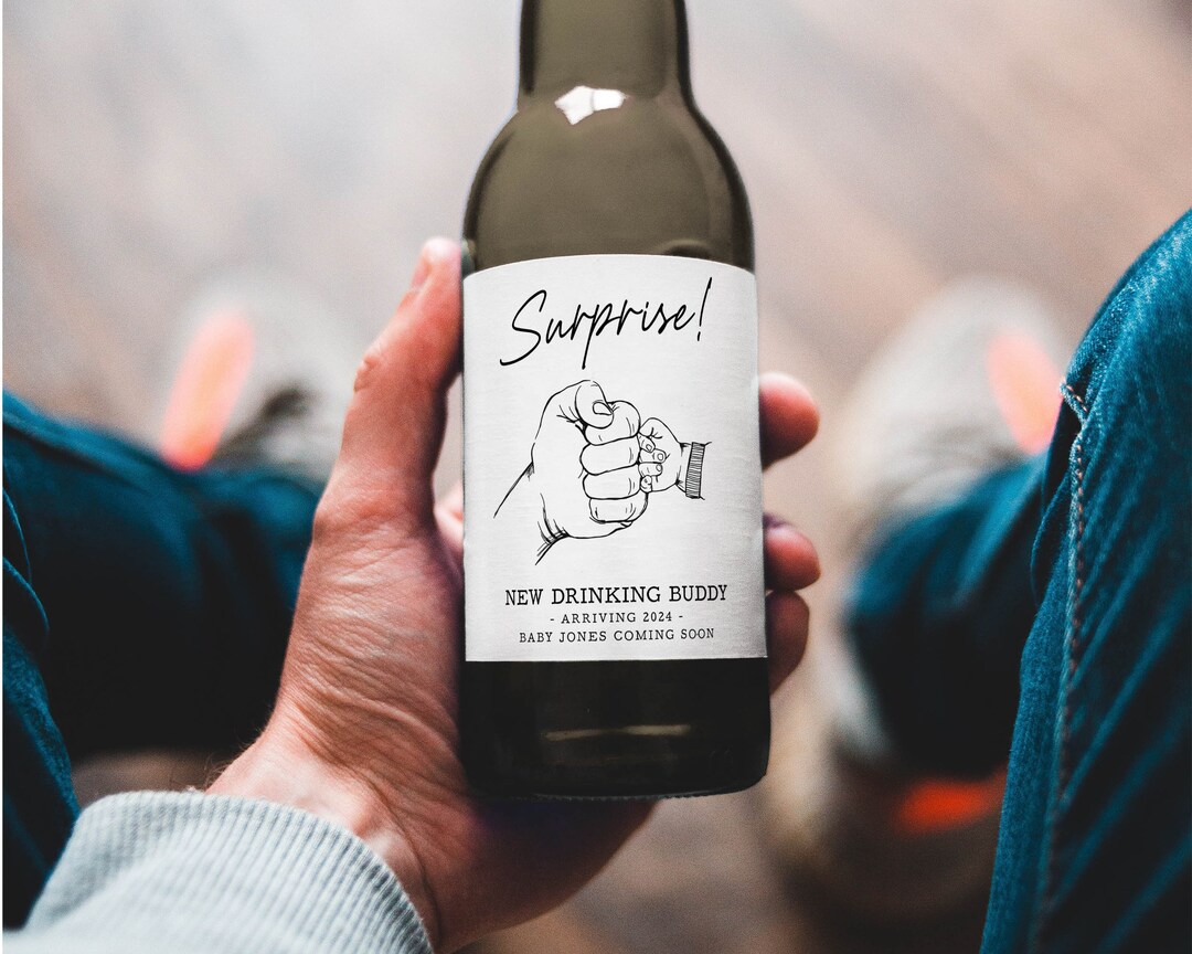 Surprise New Drinking Buddy Fist Bump Dad Beer Bottle Label Pregnancy ...