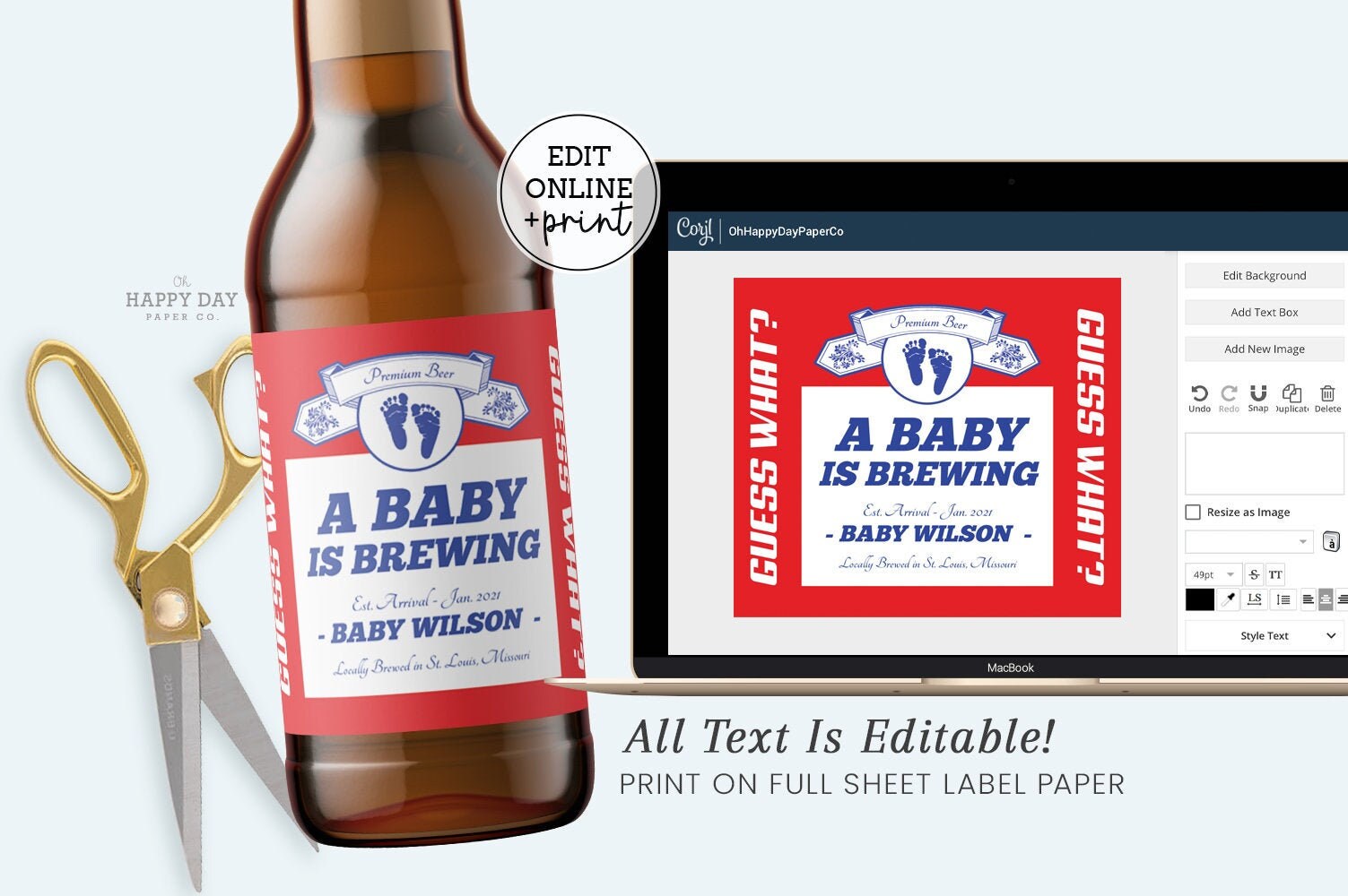 Printable Baby is Brewing Beer Label Template • Editable Printable ...