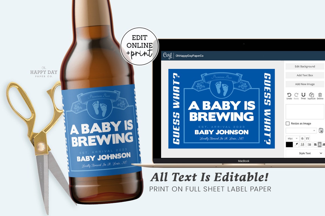 Printable Baby is Brewing Beer Label Template • Pregnancy Announcement ...