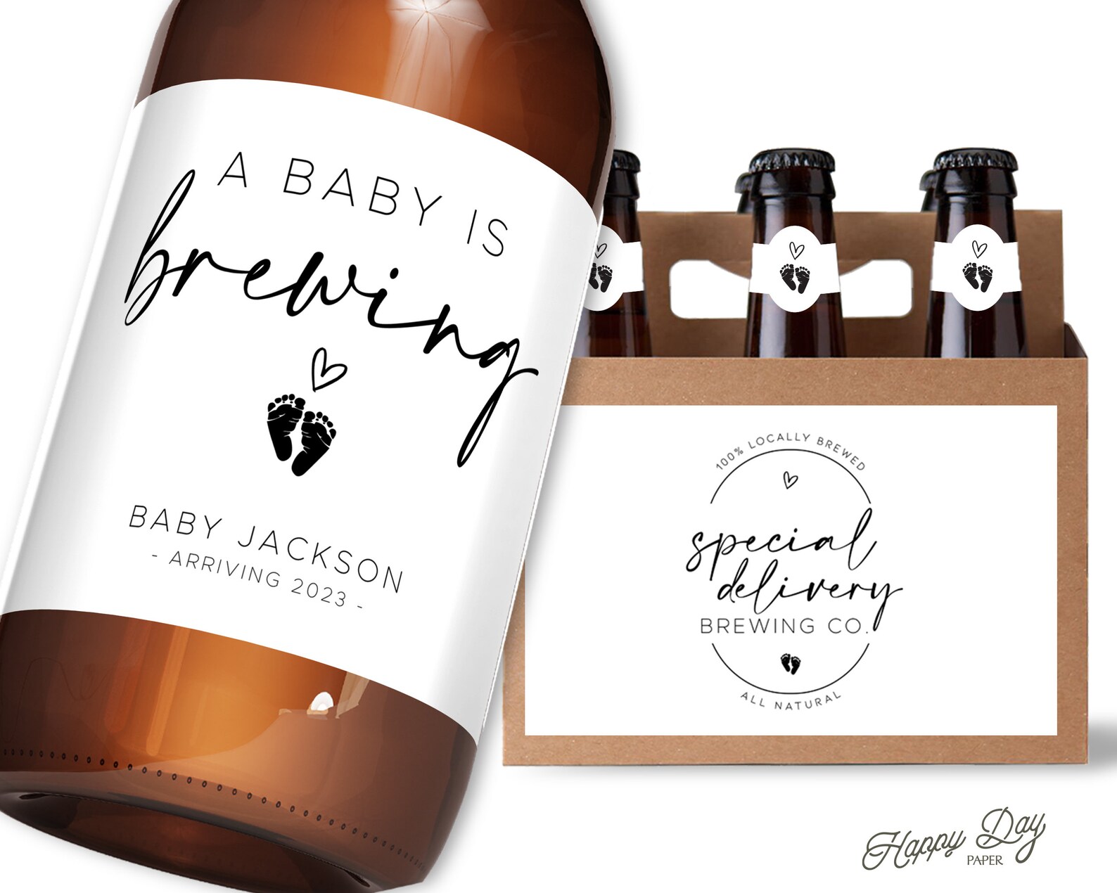 Baby Announcement Beer Label With Optional Carrier A Baby is Brewing ...