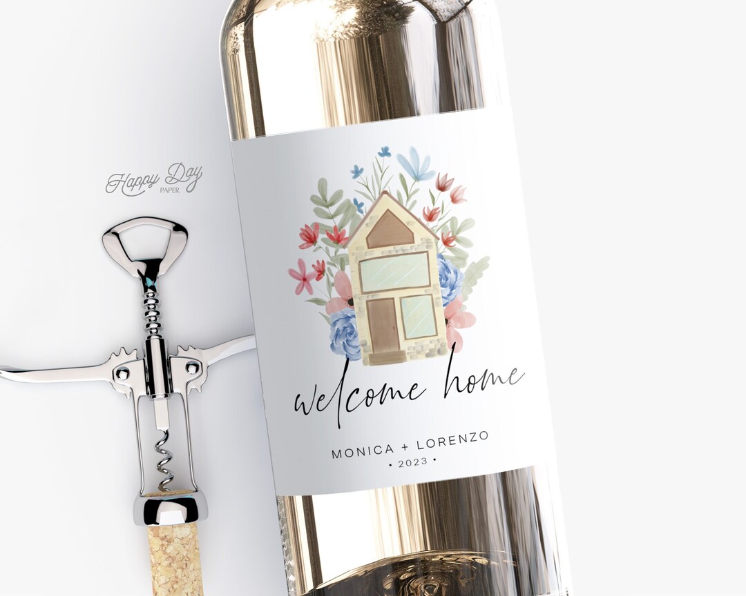 Welcome Home Glossy Wine Label Housewarming Gift Mini or Full Wine or ...