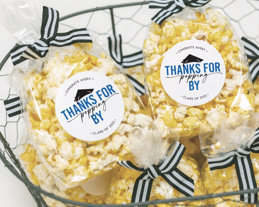 Graduation Popcorn Favor Glossy Circle Labels Popcorn Favor Bag Labels ...
