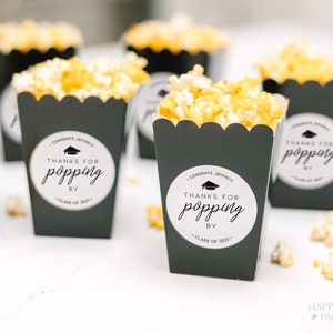 Graduation Popcorn Favor Glossy Circle Labels Popcorn Favor Bag Labels ...