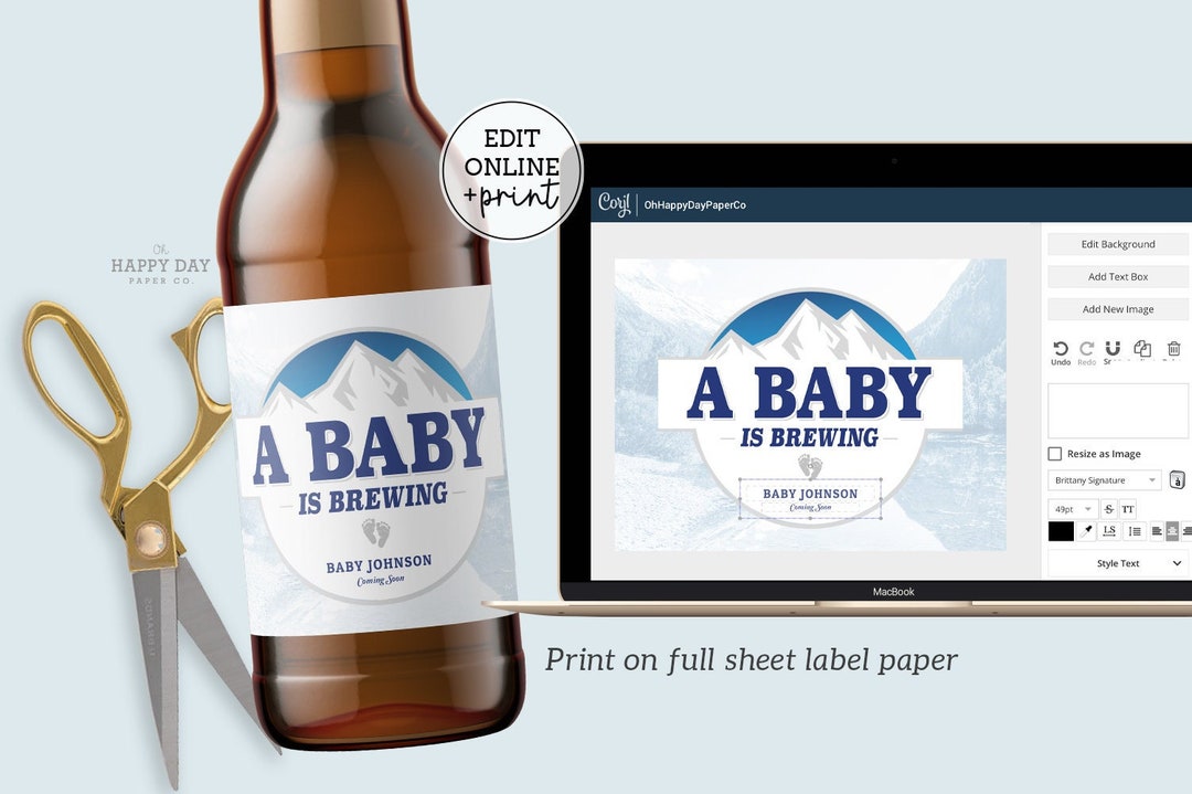 Printable Baby is Brewing Beer Label Template • Pregnancy Announcement ...