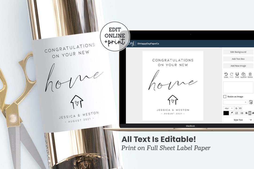 Printable Wine Label Congratulations on Your New Home Edit Online ...