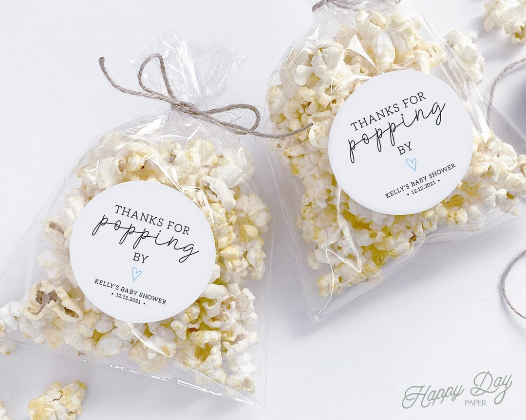 Printed Glossy Circle Labels Thanks for Popping by Popcorn Bag Labels ...