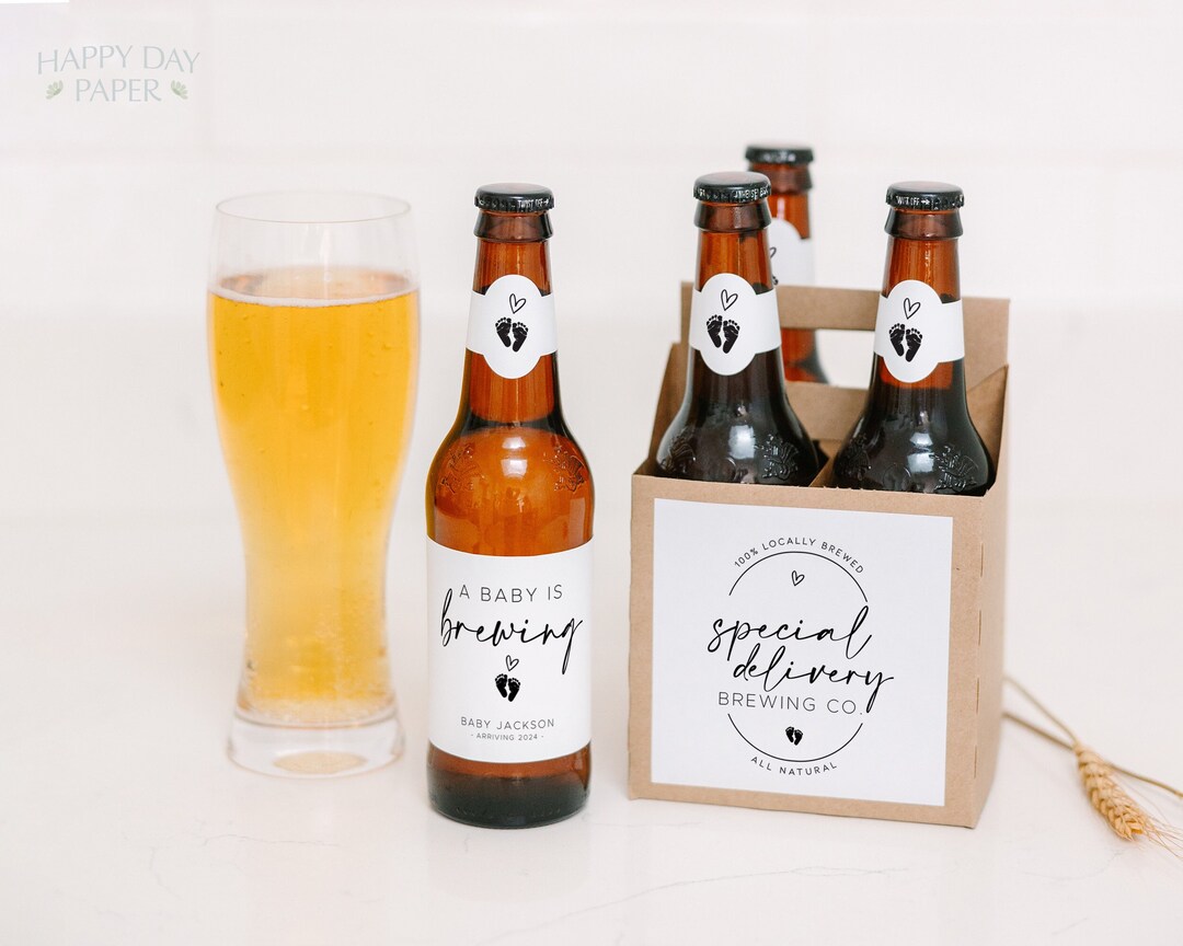 Baby Announcement Beer Label With Optional Carrier • A Baby is Brewing ...