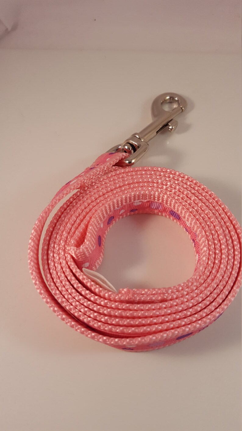 Light Pink Med 5 Foot Leash With Purple and White Dots Pink - Etsy