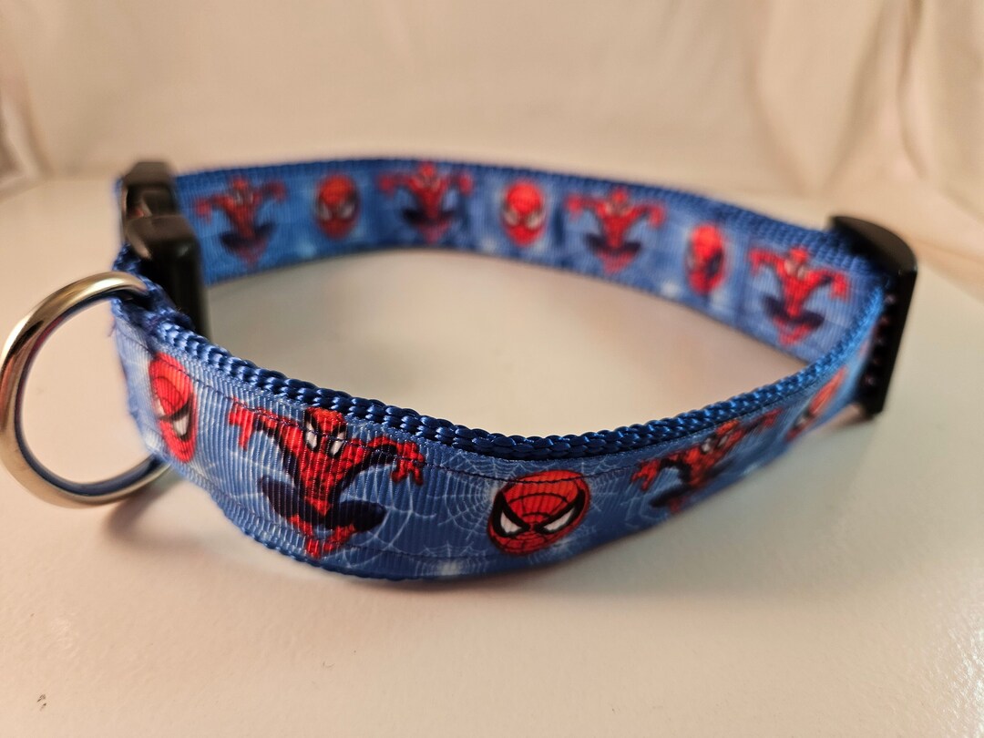 Blue & Red Spiderman-themed Large Adjustable Dog Collar, Spiderman ...