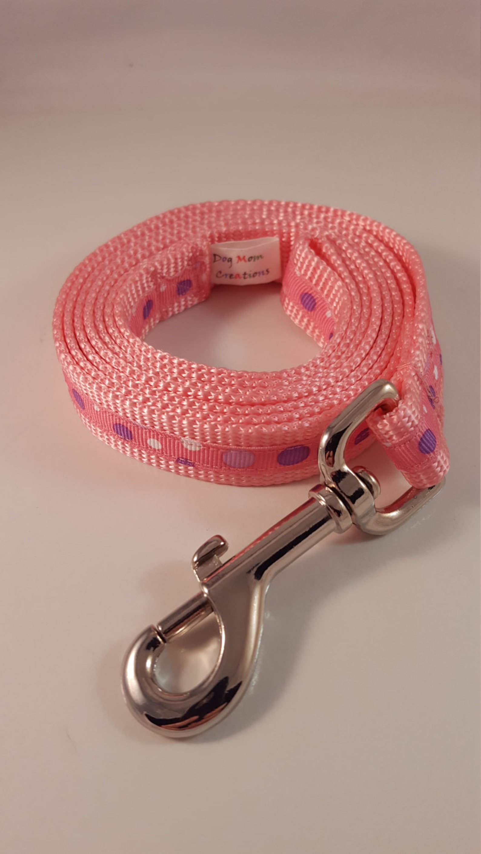 Light Pink Med 5 Foot Leash With Purple and White Dots Pink - Etsy