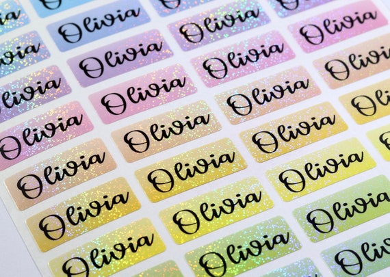 Glitter Rainbow Waterproof Name Stickers Daycare Labels - Etsy