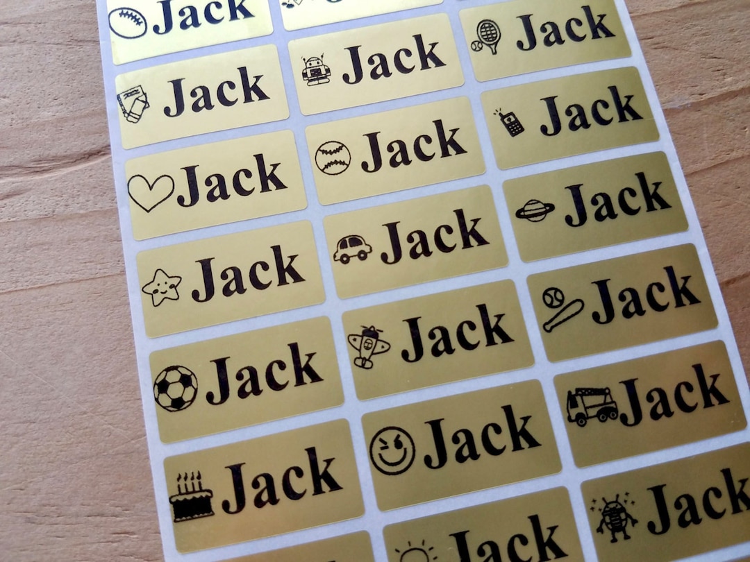 Metallic Gold Name Stickers With Boy Icons - Waterproof Labels - Etsy