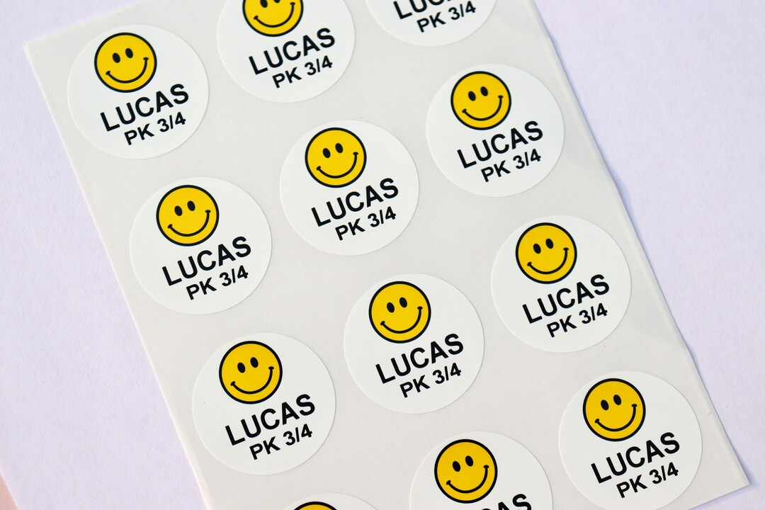 Smiley Face Name Stickers: Waterproof Daycare Labels - Etsy