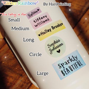 Glitter Rainbow Waterproof Name Stickers: Custom School Labels - Etsy
