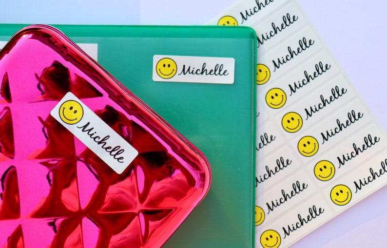 Buy Custom Waterproof Name Stickers: Smiley Face School Labels Online ...
