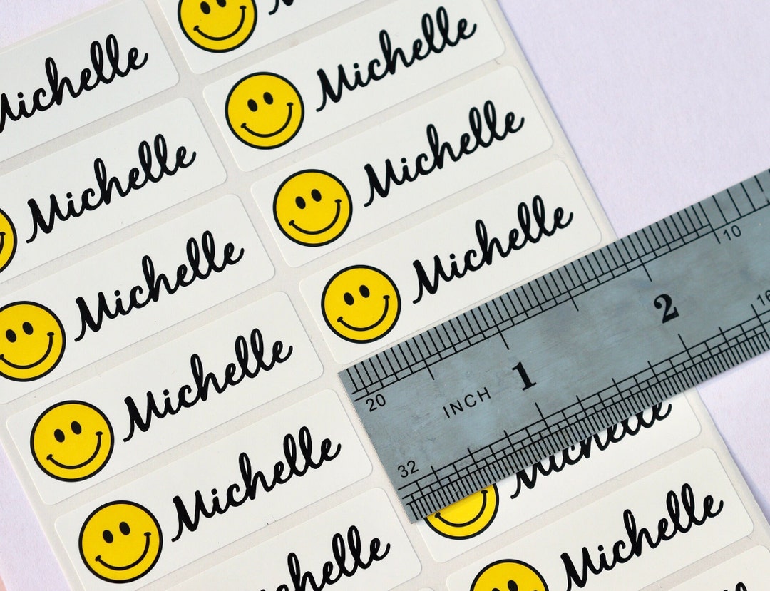 Custom Waterproof Name Stickers: Smiley Face School Labels - Etsy