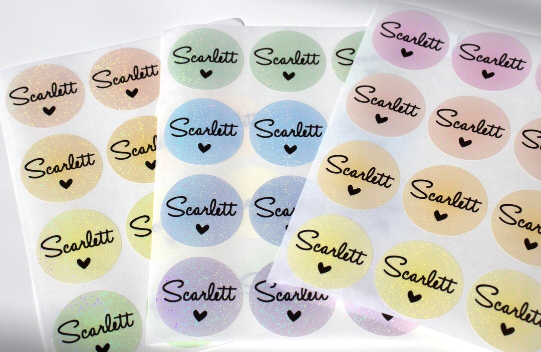 36 Circle Light Rainbow Glitter Labels Circular Waterproof Name ...