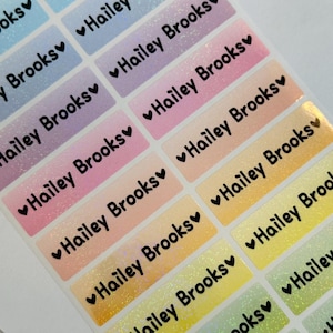 Glitter Rainbow Waterproof Long Name Stickers: Personalized Kids Labels ...