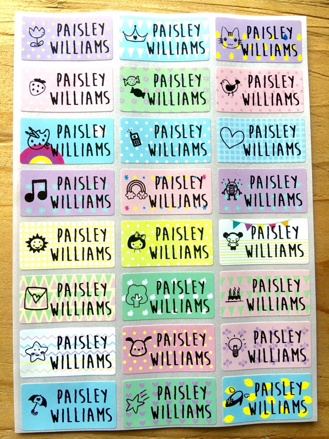 Personalized Kids Name Stickers: Pastel Girl Designs, Waterproof Labels ...