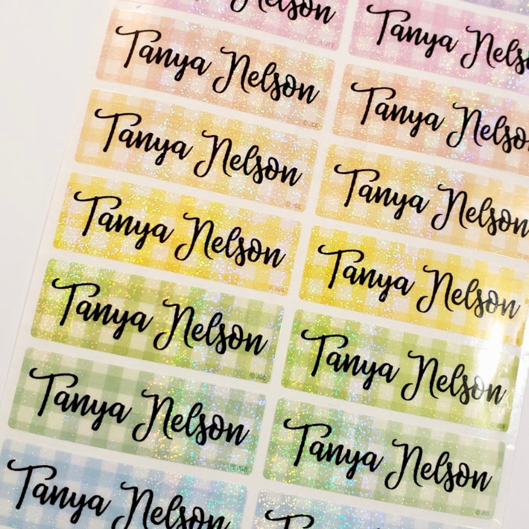 Long Glitter Plaid Labels waterproof Name Stickers Daycare Labels ...