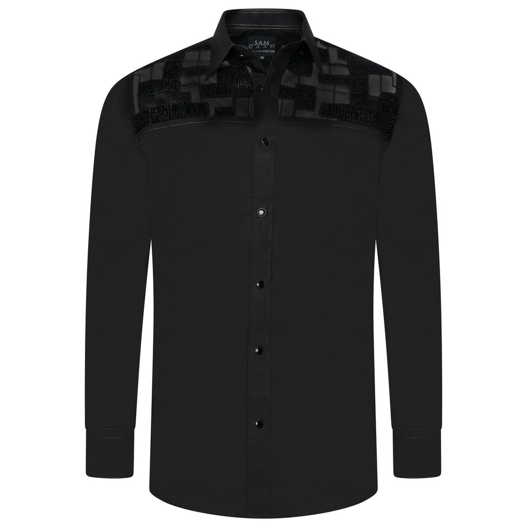 Men's Black Formal Shirt Men Designer Great Quality Slim Fit Sheer Mesh ...