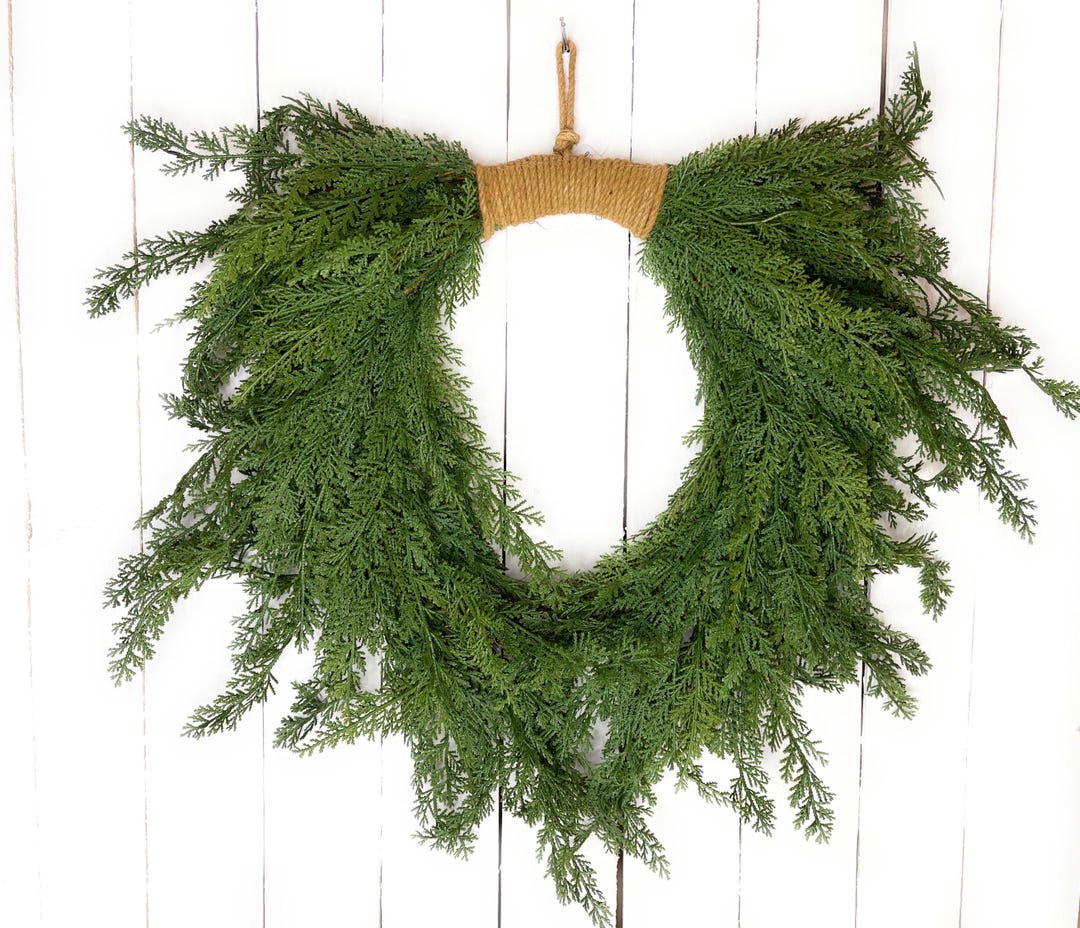 Real Touch Cedar Wreath With Jute Wrapping Hanger, Christmas Wreath ...