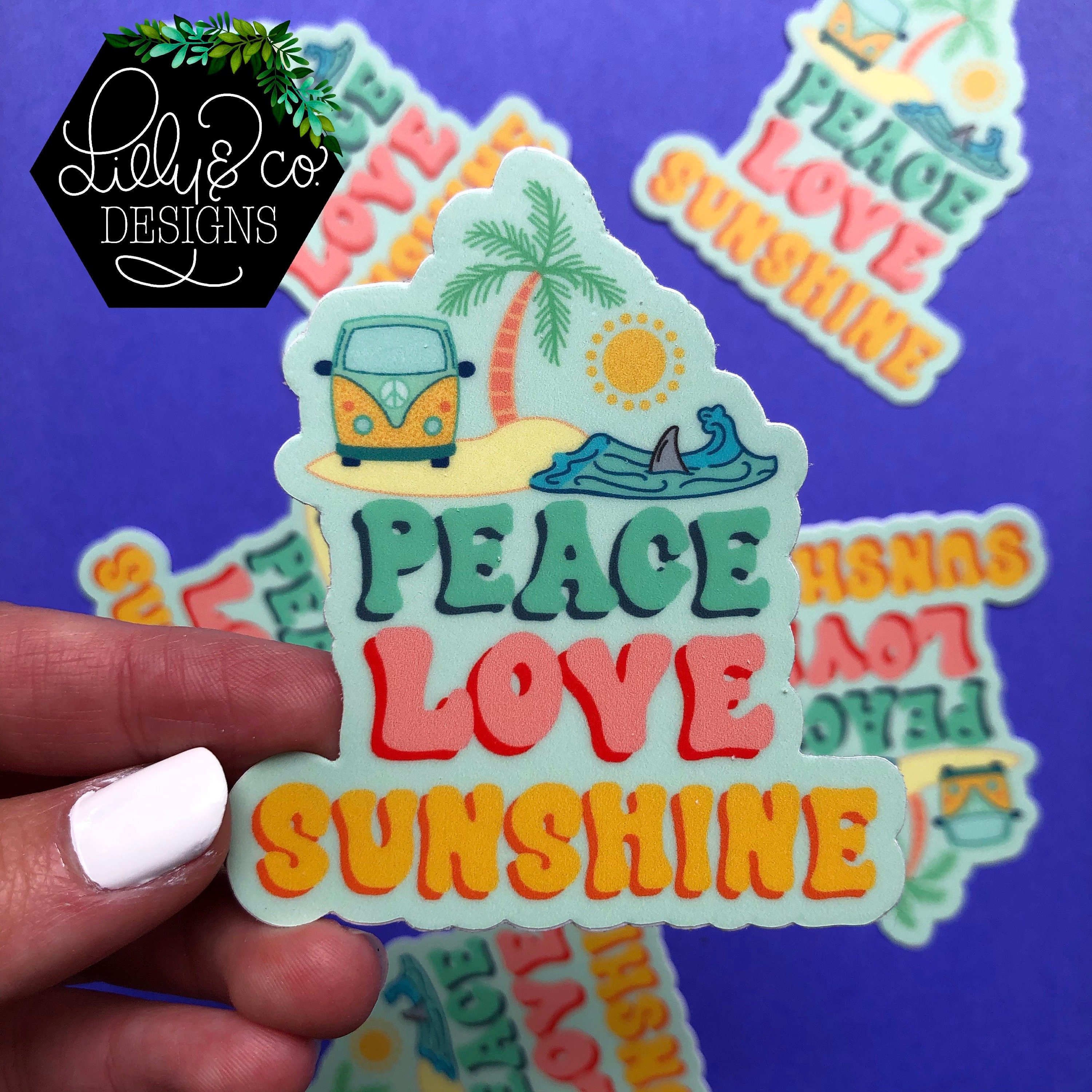 Peace Love Sunshine VW Bus Beach sticker Waterproof Laptop Water Bottle ...