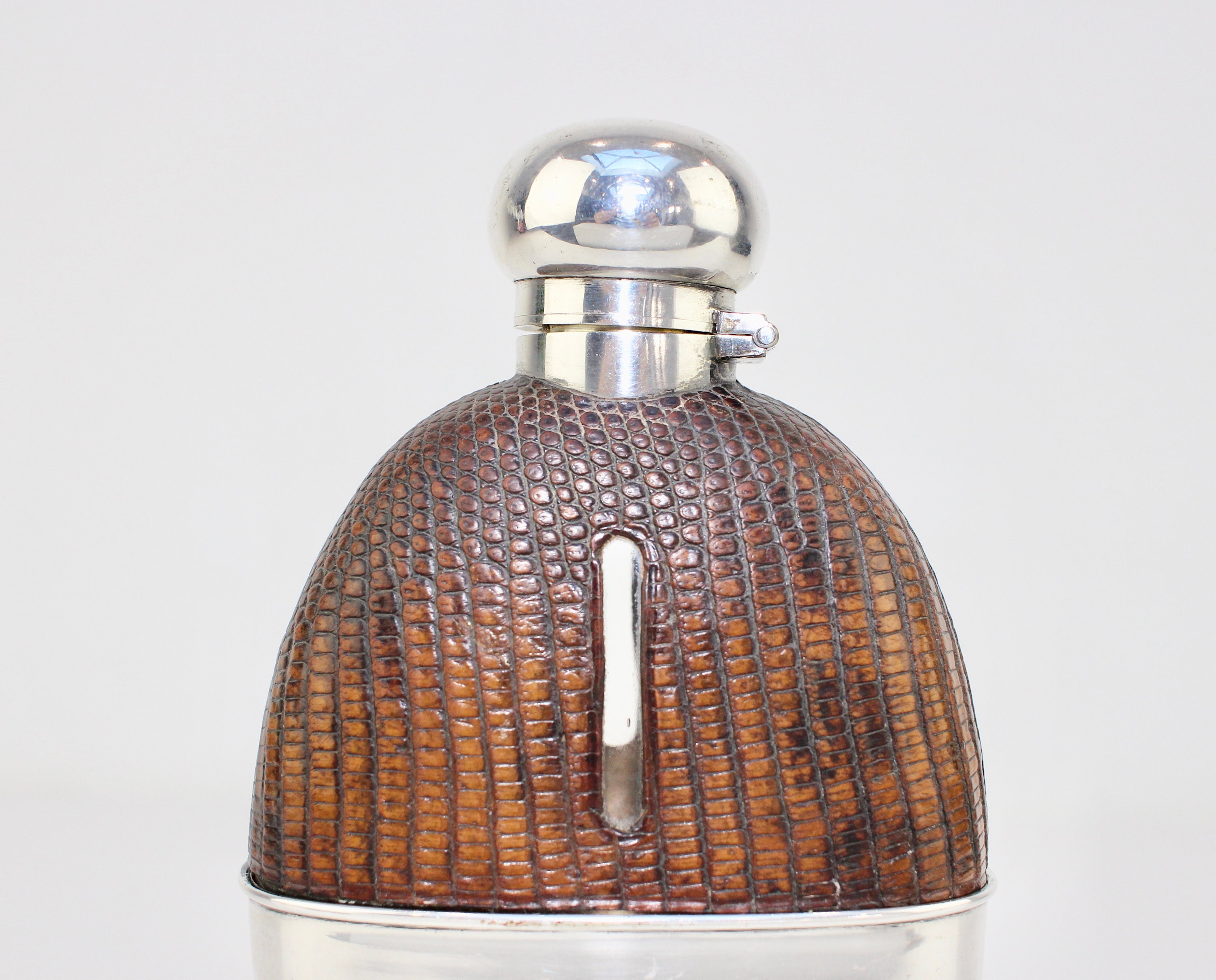 Antique Lizard Leather Bound Hip Flask Silver Plate Gilded | Etsy