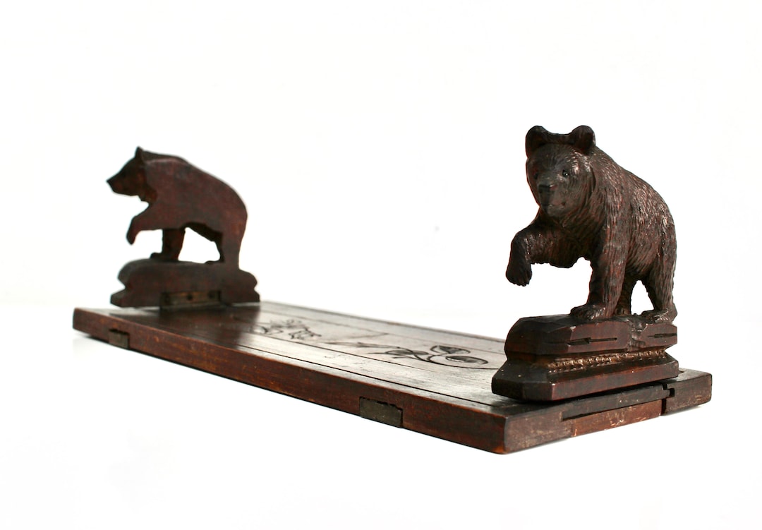 Bear Book-slide, Black Forrest Bookends With Carved Bears as End ...