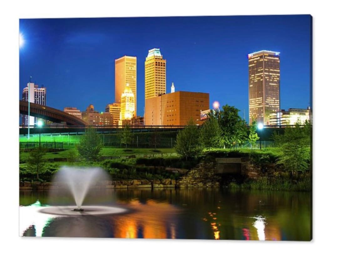 Tulsa Skyline Print: Veterans Park Fountain, Oklahoma Wall Art - Etsy