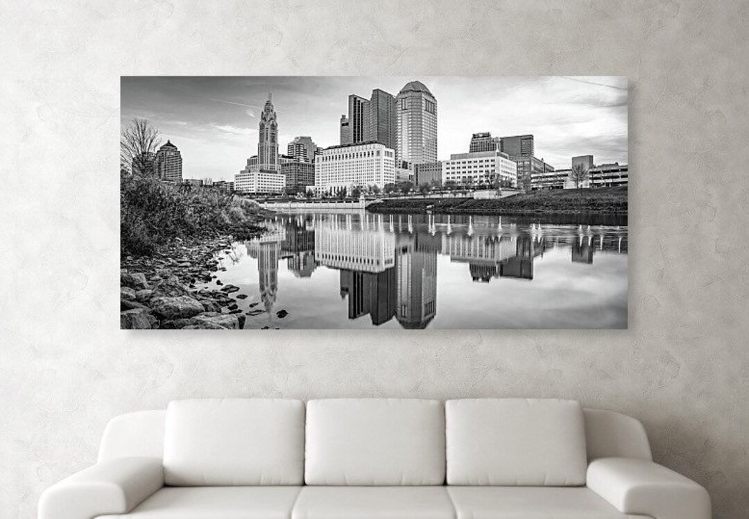 Columbus Ohio, Skyline Panorama, Black and White, Monochrome, Panoramic ...