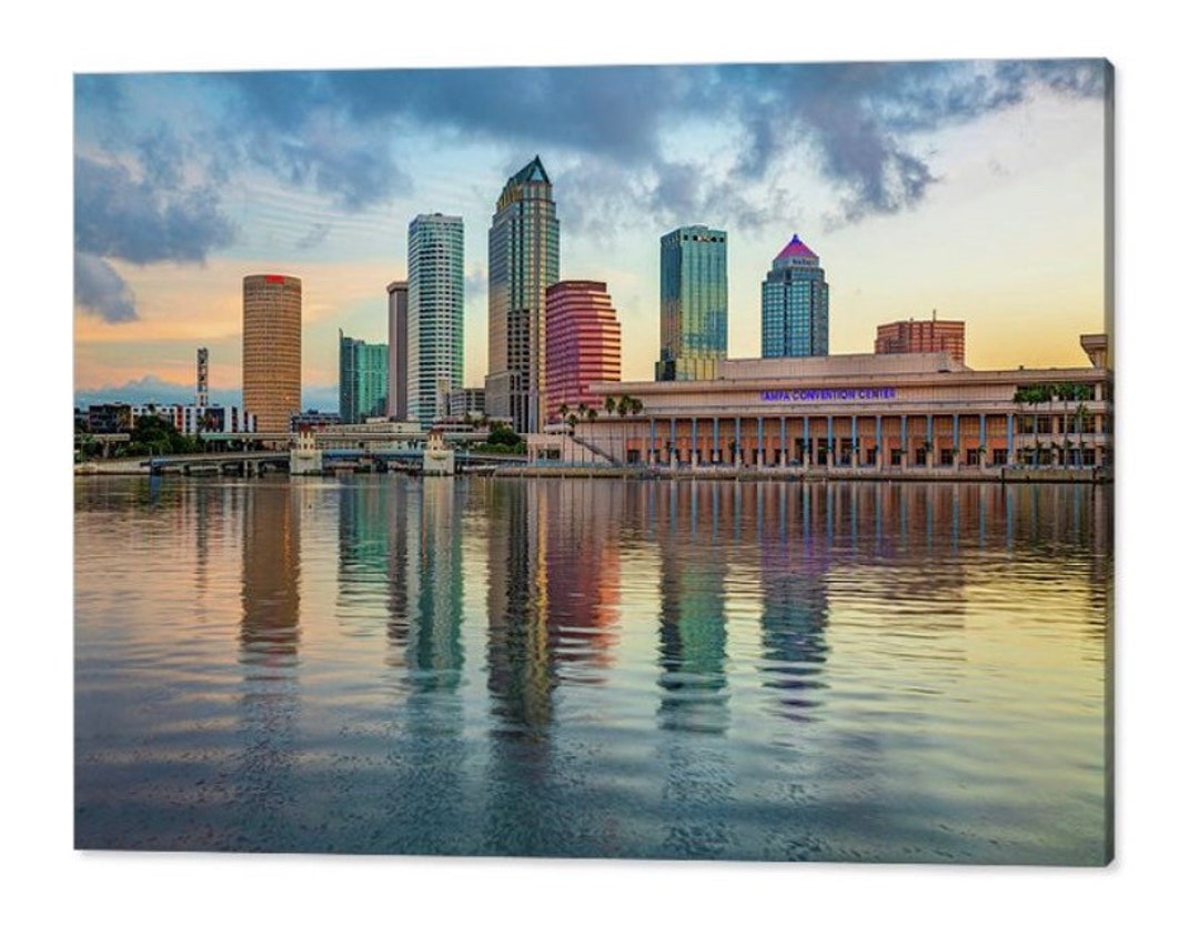 Tampa Bay Skyline Art Print: Colorful Sunrise Cityscape - Etsy