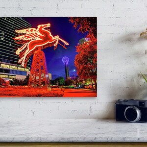Dallas Texas, Red Pegasus, Reunion Tower, Omni Hotel, Neon Sign ...