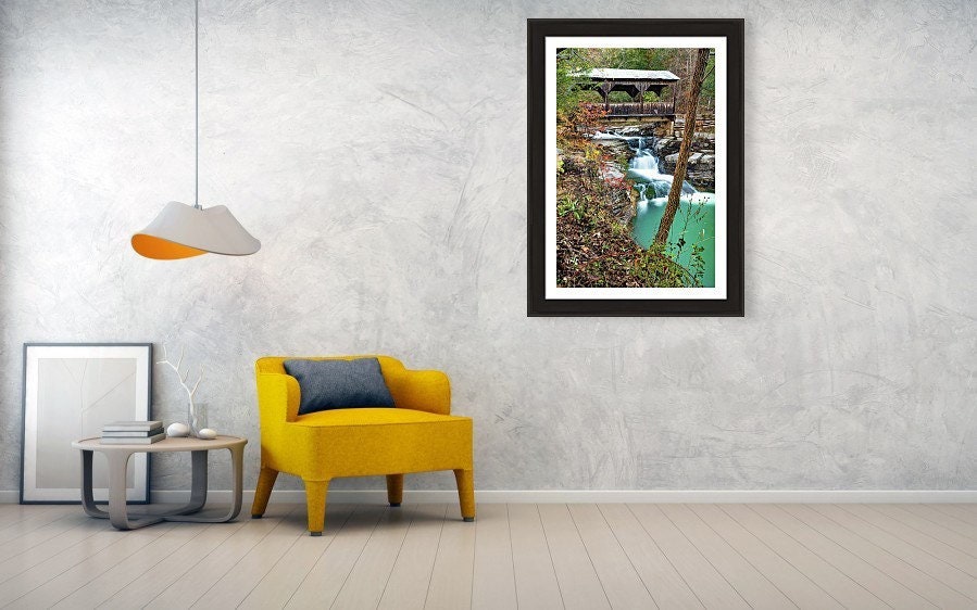 Ponca Arkansas Covered Bridge Waterfall Landscape Ozark - Etsy