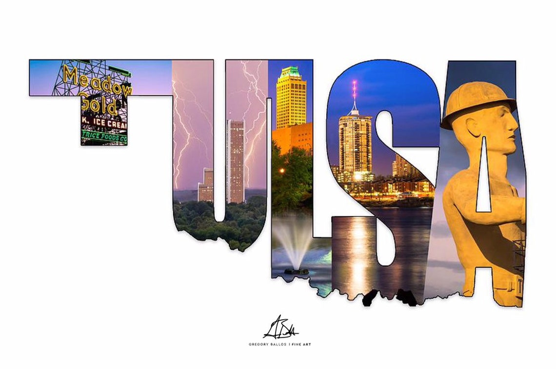 Tulsa Typography Oklahoma State Shape Art Print Tulsa | Etsy