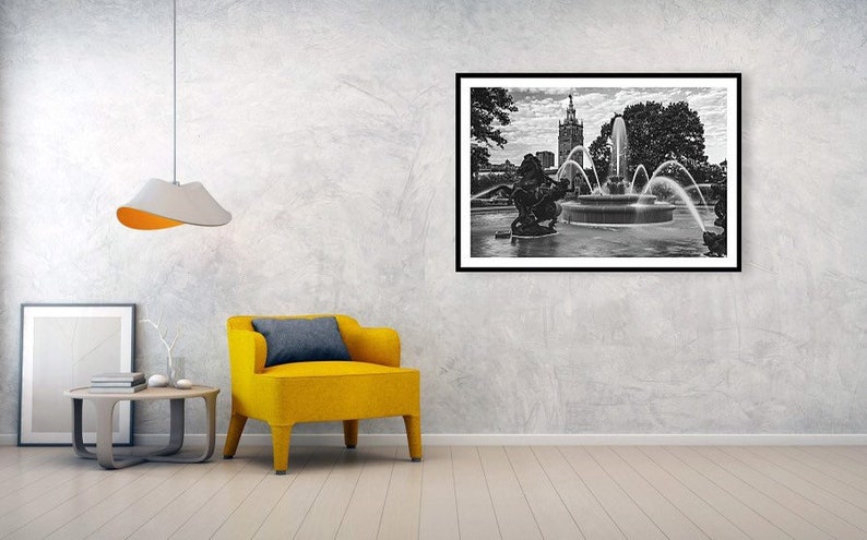 Kansas City Mill Creek Park Fountain Print: JC Nichols, Black and White ...