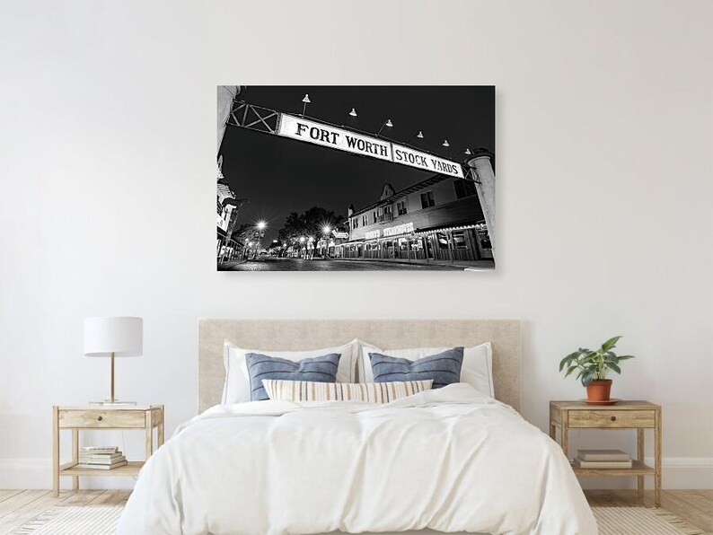 Fort Worth Stockyards Print: Texas Skyline, Black and White Photography ...