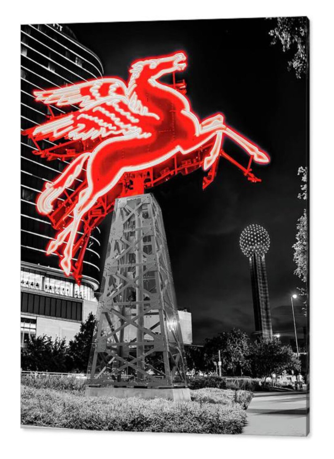 Dallas Red Pegasus Neon Sign Print: Selective Color Pop, Reunion Tower ...