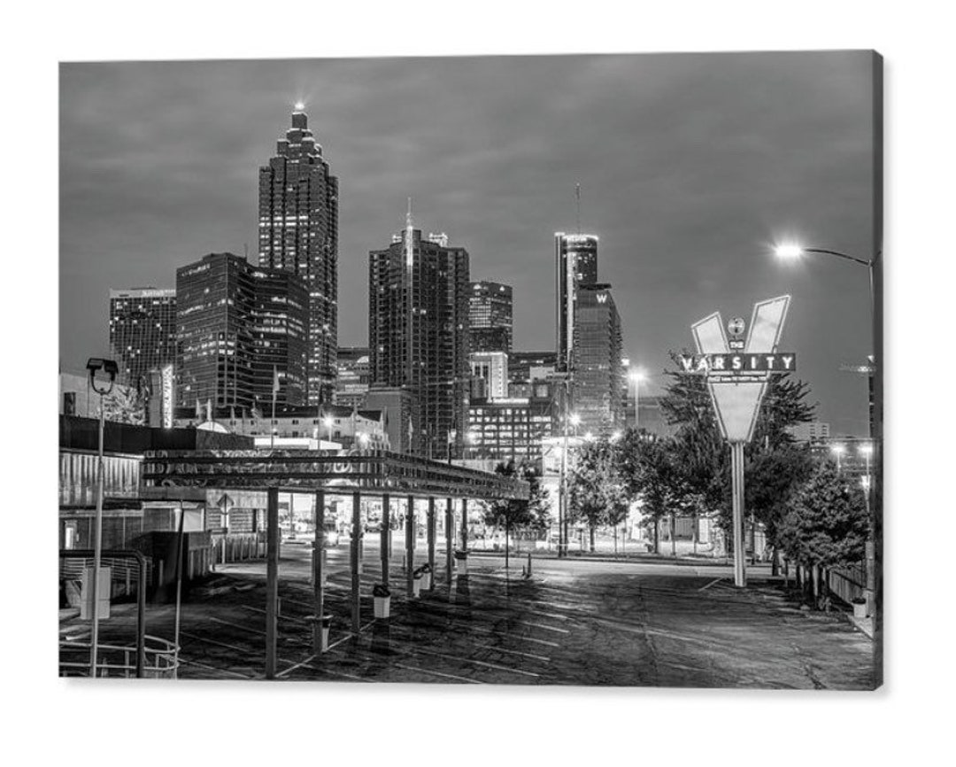 Atlanta Skyline Monochrome, Varsity Neon Sign, Georgia Print, Black and ...