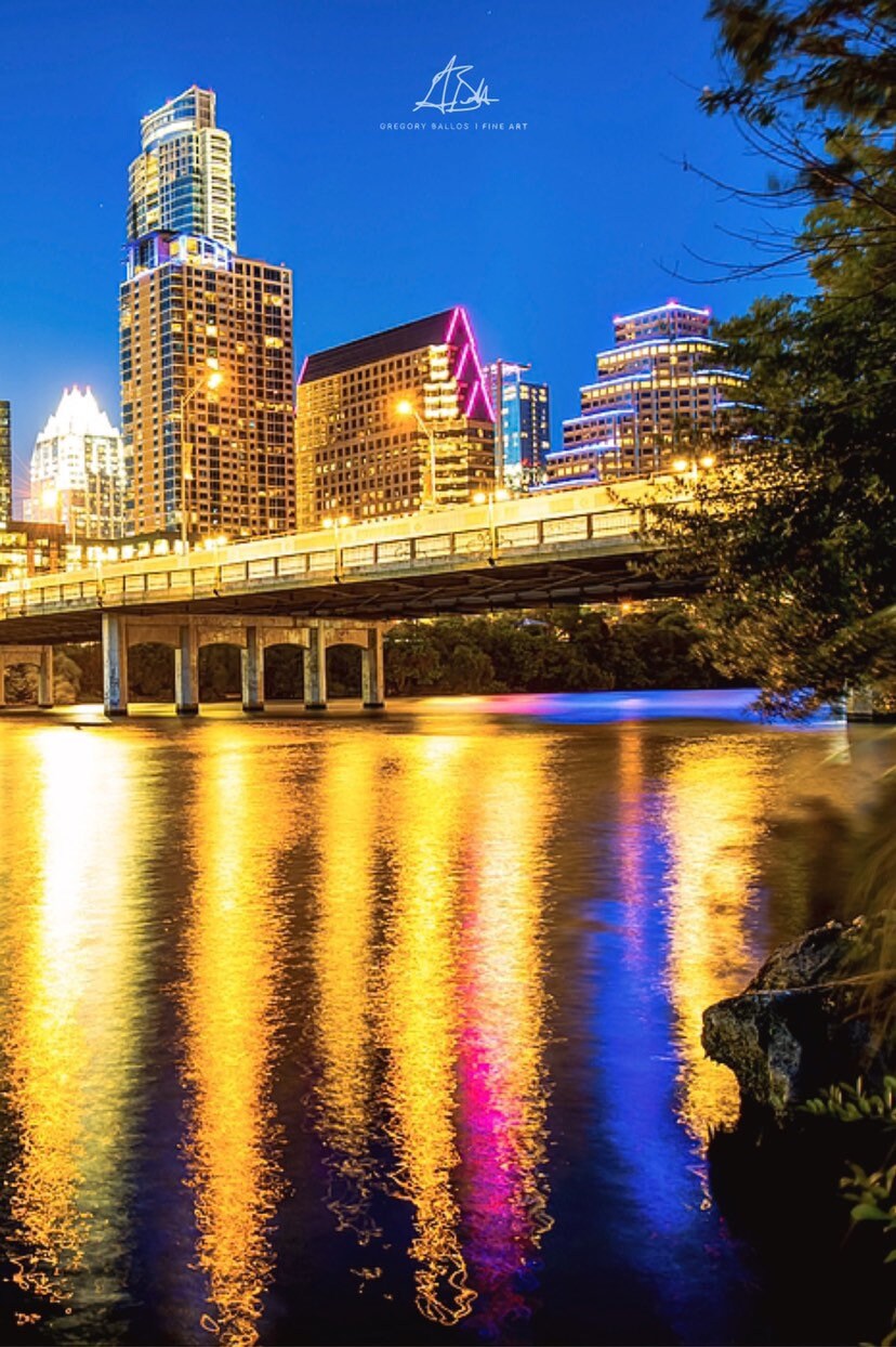 Austin Texas Skyline Print: Night Lights on Colorado River - Etsy