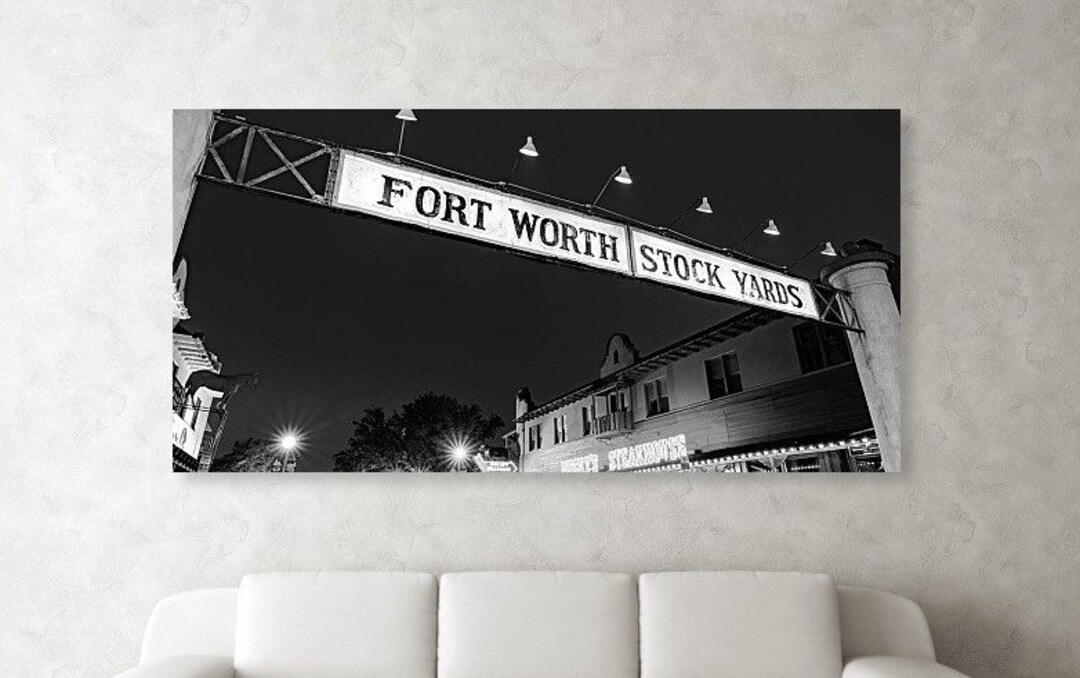 Ft Worth Stockyards Sign Panoramic, Fort Worth Texas, Black and White ...