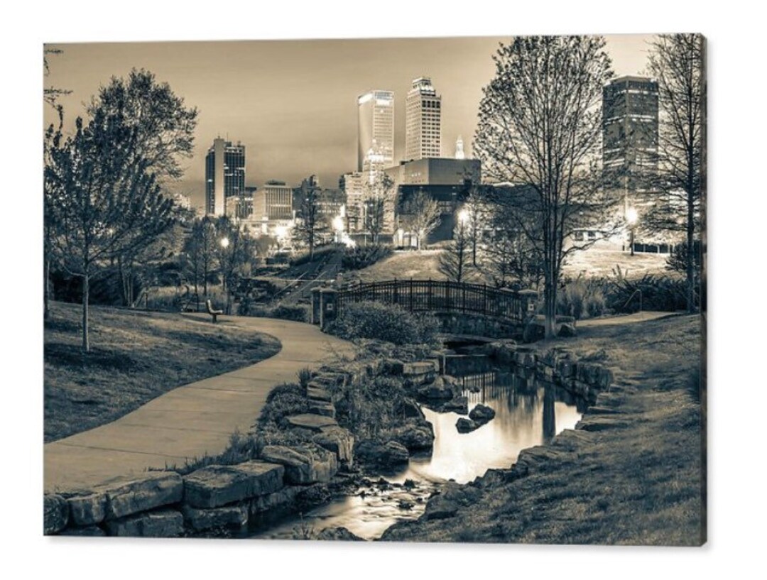 Tulsa Skyline Print, Oklahoma Sepia Print, Veterans Park Landscape ...