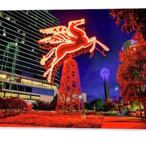 Dallas Texas, Red Pegasus, Reunion Tower, Omni Hotel, Neon Sign ...
