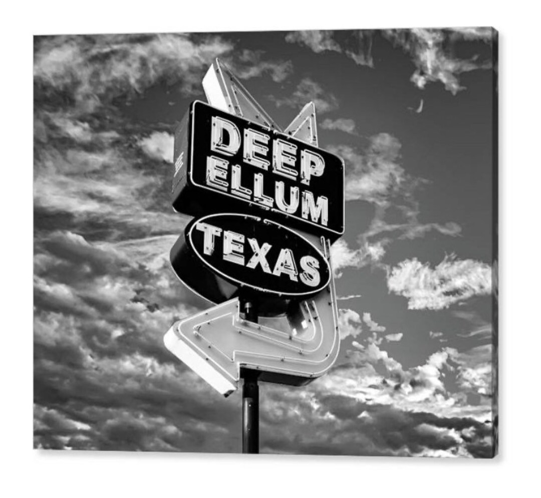 Deep Ellum, Dallas Texas Neon Sign, Monochrome Wall Decor, Clouds ...