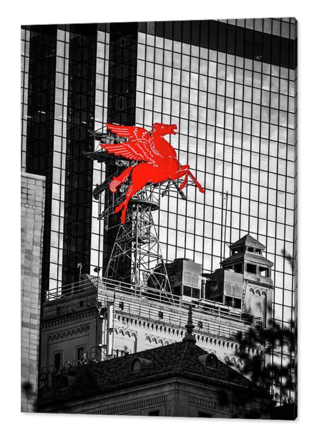 Dallas Skyline Red Pegasus Print: Selective Color Cityscape Photography ...