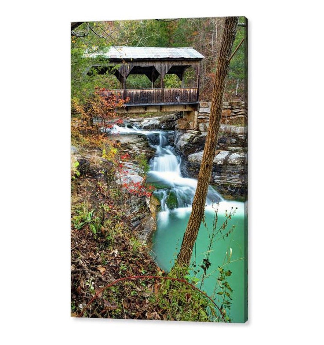 Ponca Arkansas Covered Bridge, Waterfall Landscape, Ozark Mountains ...