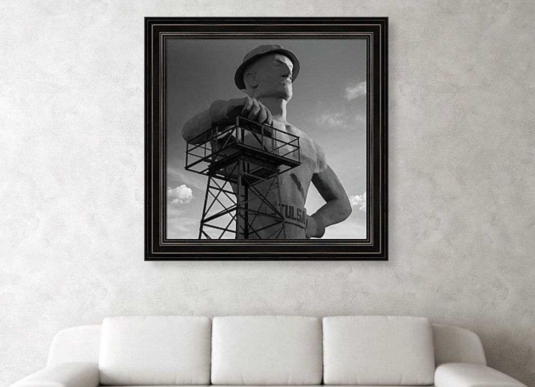 Tulsa Golden Driller Print, Black and White Wall Art, Titanic Oil Man ...