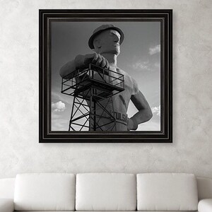 Tulsa Golden Driller Print, Black and White Wall Art, Titanic Oil Man ...
