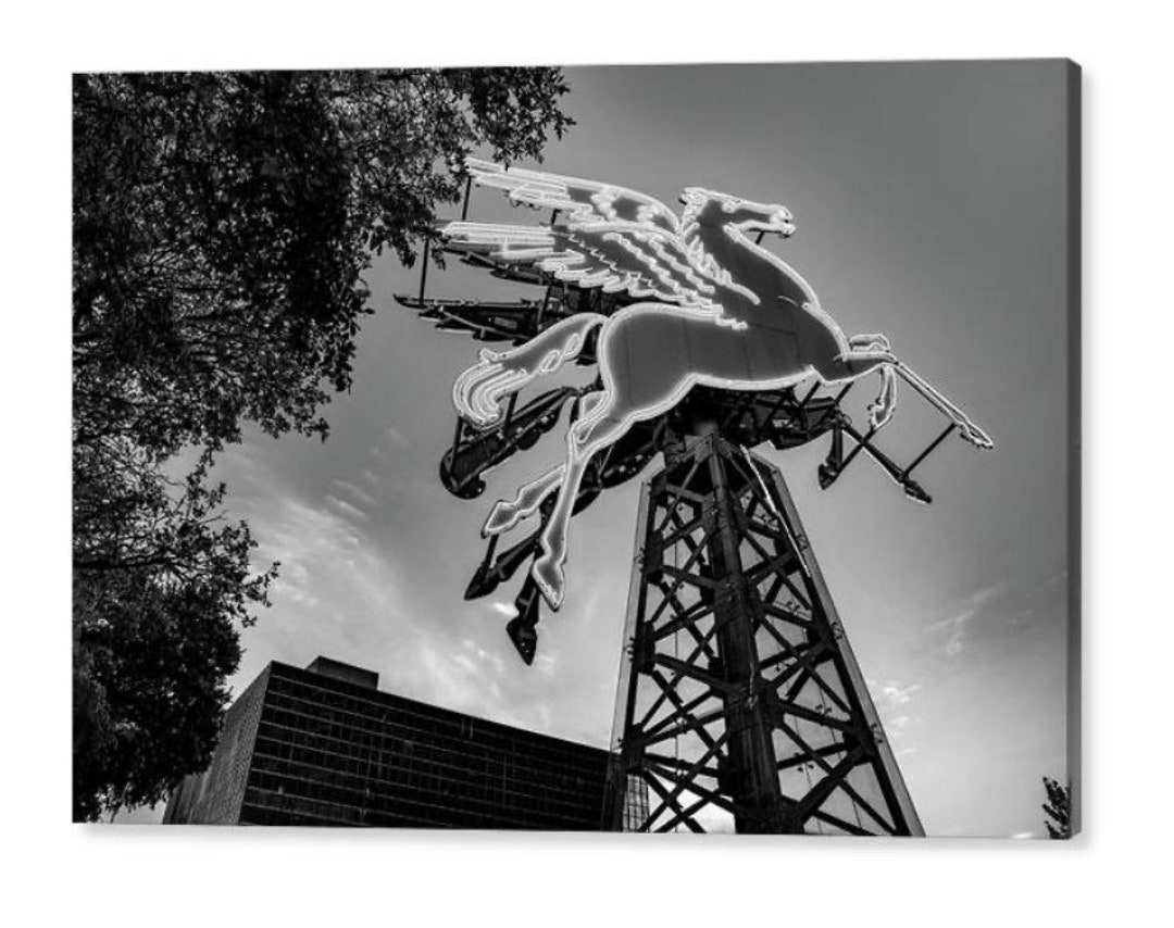 Dallas Flying Pegasus, Black and White, Monochrome, Downtown, Landmark ...