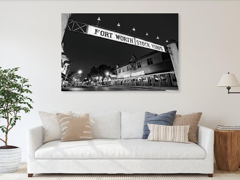 Fort Worth Stockyards Print: Texas Skyline, Black and White Photography ...